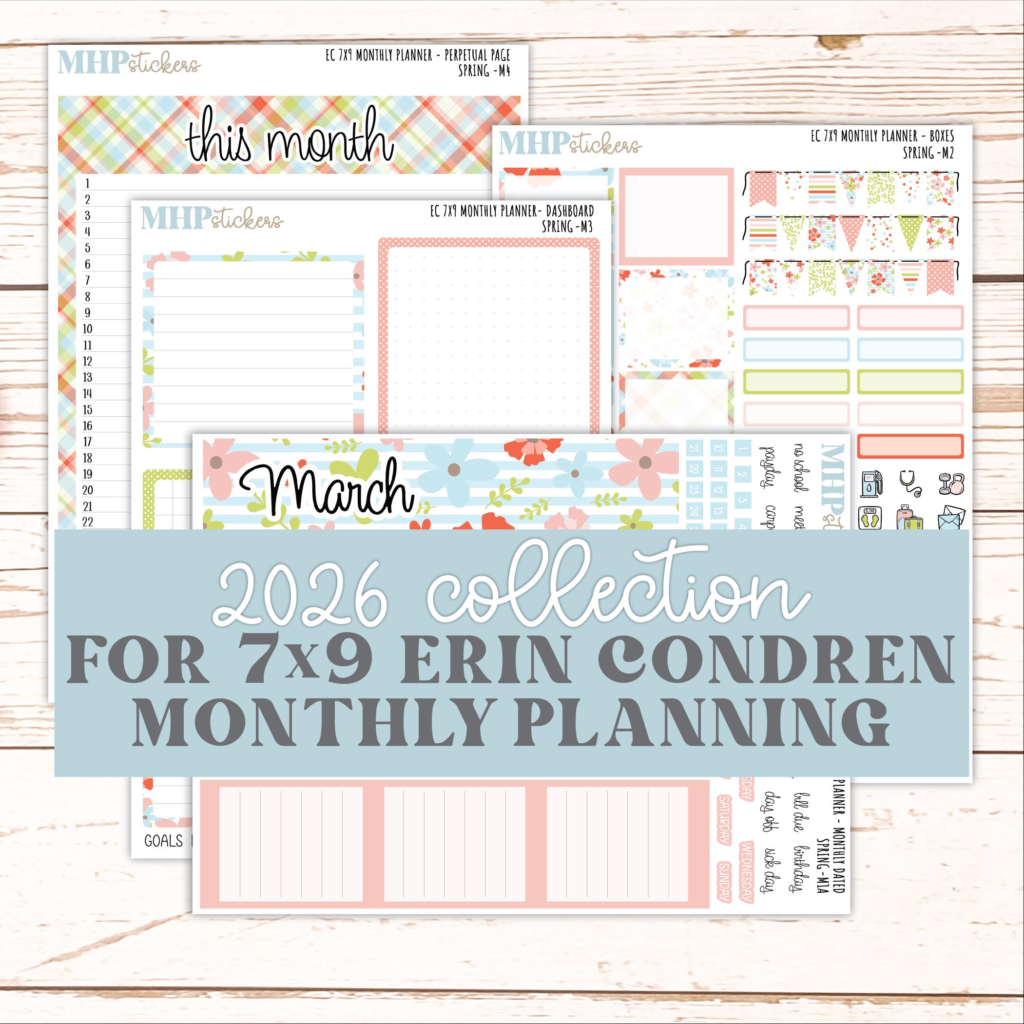 MARCH Monthly Kit for 7x9 Erin Condren Planners. 2026 Collection "Spri ...